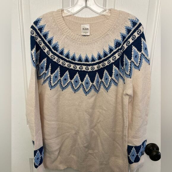 Blair | Sweaters | Blair Cream And Blue Fair Isle Crew Neck Sweater ...